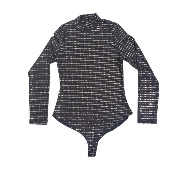 Iris Basic | Tops | Iris Basic Womens Gold Sequin Black Bodysuit Nwt ...